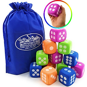 Deluxe Large 2.25" EVA Foam Dice (Pack of 12) with Bonus Matty's Toy Stop Storage Bag
