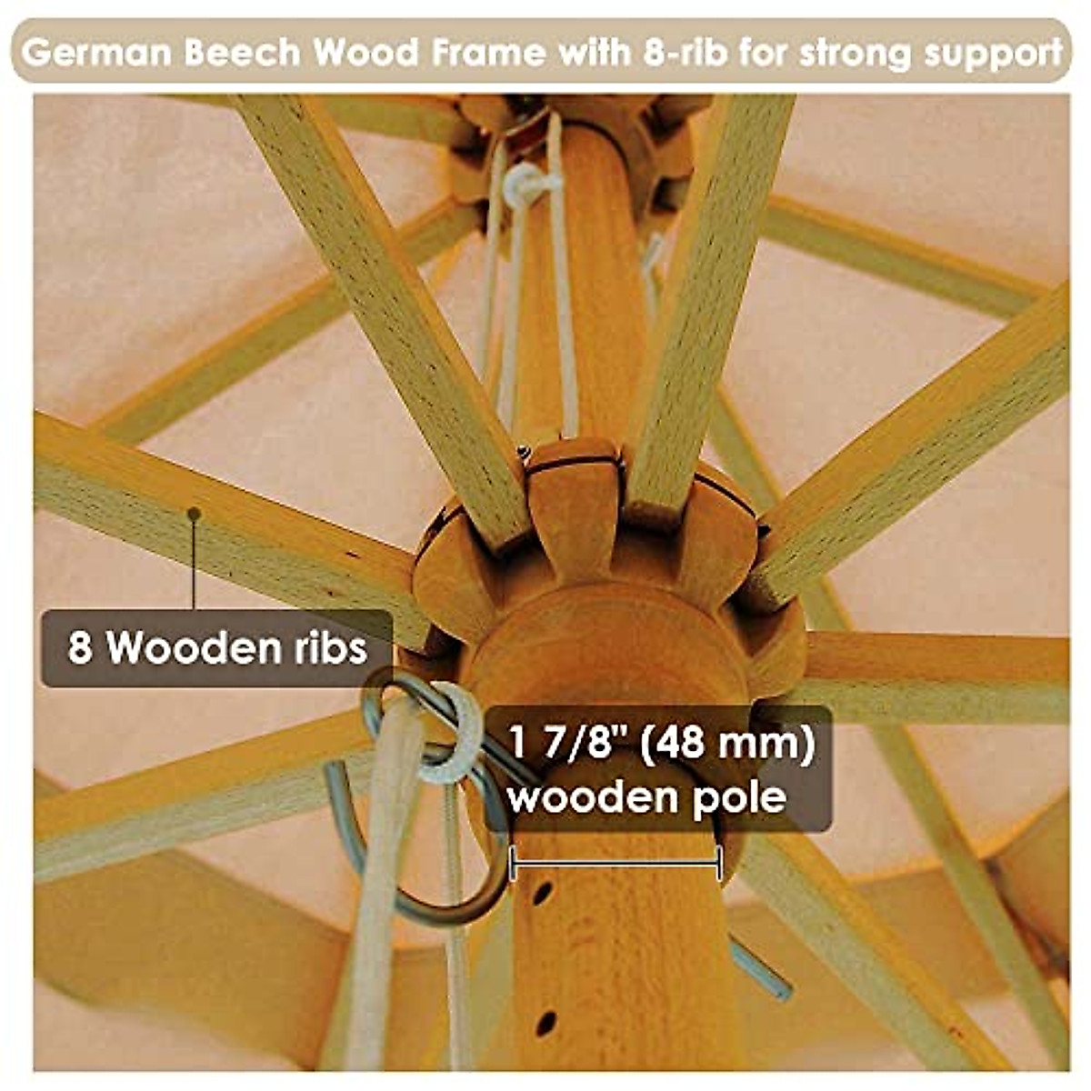 Yescom 13ft XL Outdoor Patio Umbrella w/ German Beech Wood Pole Beach Yard Garden Wedding Cafe Garden (Beige)