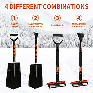 Tapha 36-Inch Squeegee Snow Brush Ice Scraper and Snow Shovel Kit for Car Snow Ice Removal, 3-in-1 Ergonomic Extendable and Detachable Snow Removal Winter Accessories Kit for SUV, Car, Truck