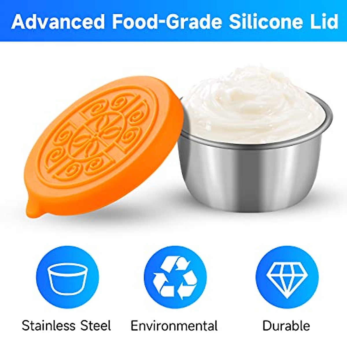 6 Pack 1.6 OZ Salad Dressing Containers To Go, Advanced Stainless Steel Condiment Containers with Silicone Lids Easy to Open, Leakproof colorful Compact Salad Sauce Cups Easy to Carry Everyday