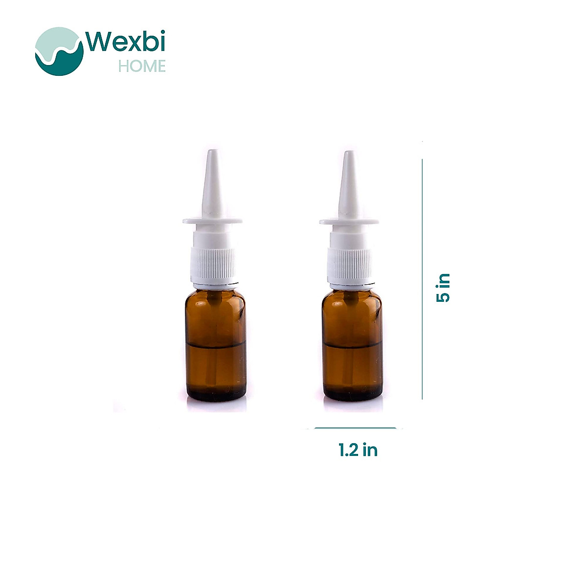 Amber Glass 2- Pack Nasal Spray Bottle 1 oz, Empty, Press Spray Head Refillable, Travel Sized 30 ml vials - No Labels