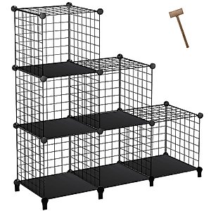 Cedilis Cube Storage Organizer, 6-Cube Wire Storage Shelves, Metal Grids Book Shelf Bookcase, Cube Closet Organizer, Modular Shelving Units for Living Room, Bedroom, Home, Office, Black