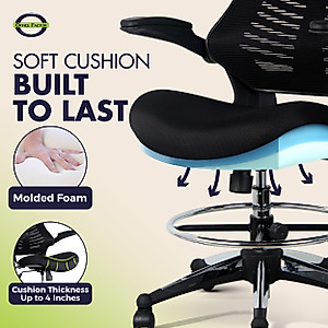 OFFICE FACTOR Stool Clerk Teller Drafting Chair Reception Black Mesh Flip up Armrest Molded Seat with a Single Handle Mechanism (Stool Black MESH Fabric)