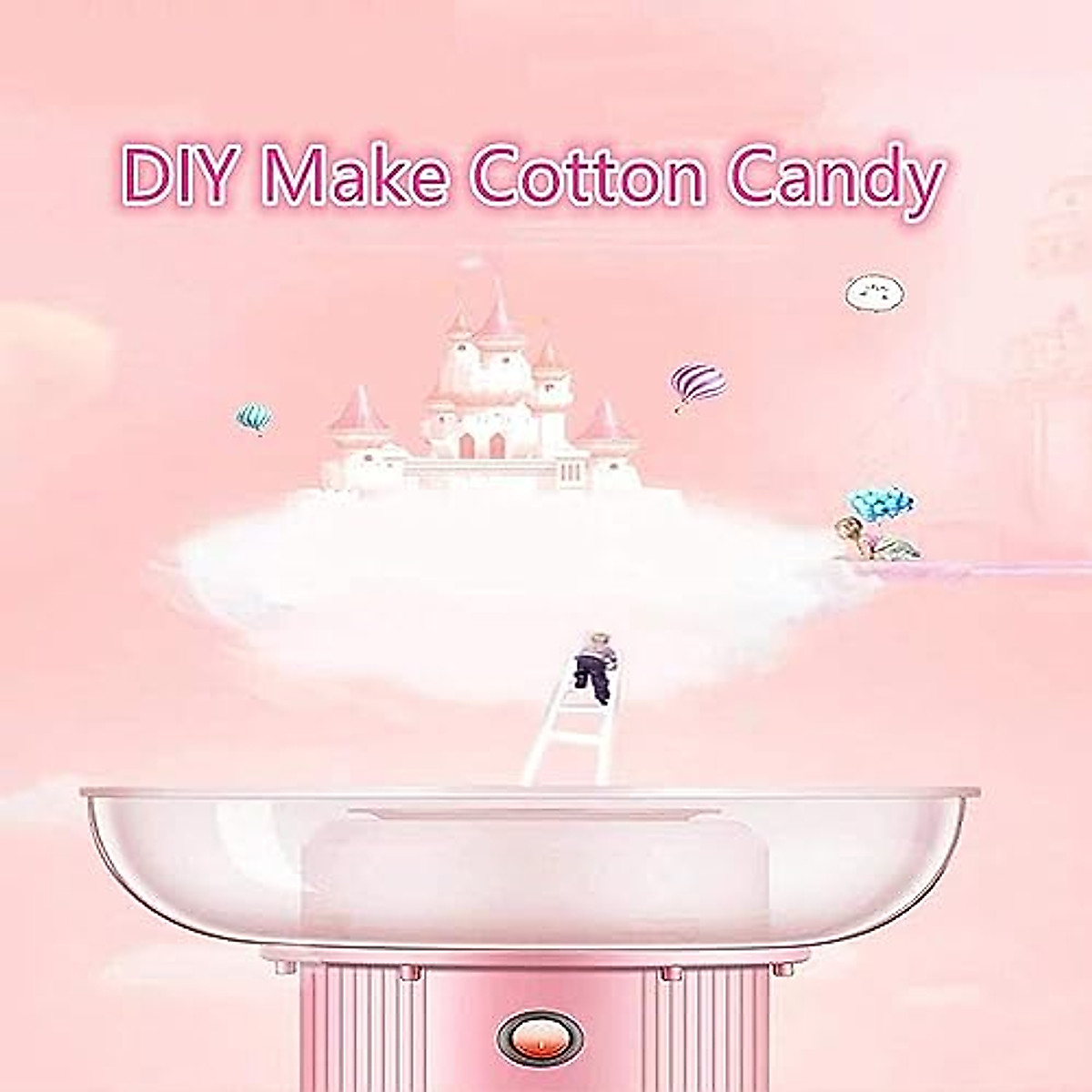Candy Floss Machine, Cotton Sugar Candy Floss Maker, Home Kids Party Sweet Gift Household Machine, 28.5X28.5X17.5Cm, 500W,Pink