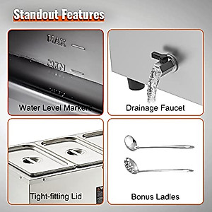 VEVOR 3-Pan Commercial Food Warmer, 3 x 8QT Electric Steam Table, 1500W Professional Countertop Stainless Steel Buffet Bain Marie with 86-185°F Temp Control for Catering and Restaurants, Silver