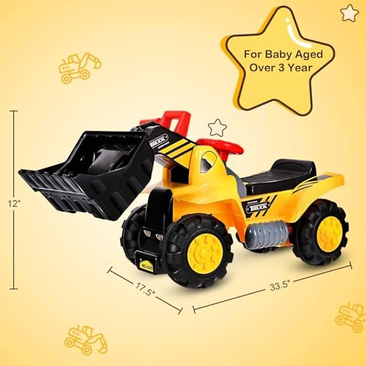Giantex Ride On Bulldozer Truck for Kids, Excavator Digger Construction Vehicles, Pretend Play Sliding Tractor, w/ Multiple Sounds, Push Bucket, Low Seat, Anti-Skid Tires, Front Loader Ride-On Large