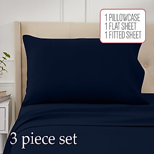 lalaLOOM Twin Bed Sheet Set, Soft Microfiber Hotel Luxury Bedding, Extra Deep Pocket, 3 Piece Sheets and Pillowcase Sets, Breathable Wrinkle, Fade Resistant, Easy Care Machine Washable Linen Navy Blue