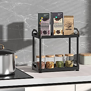 Black 2-Tier Bathroom Countertop Organizer for Skincare, Cosmetic, Perfume, and Toiletries - Vanity Tray with Non-Slip Foot Pads for Kitchen Spice Storage Shelf