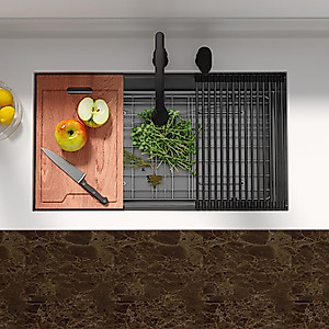 33 Kitchen Sink Black Stainless - Lordear 33 Inch Undermount Sink Ledge Workstation Gunmetal Black Stainless Steel 16 Gauge Single Bowl Under Counter Kitchen Sink Basin with Accessories