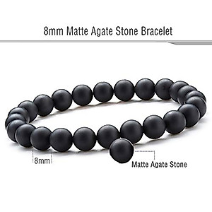 Hamoery Men Women 8mm Natural Stone Beads Bracelet Elastic Yoga Agate Bracelet Bangle(Matte Agate)