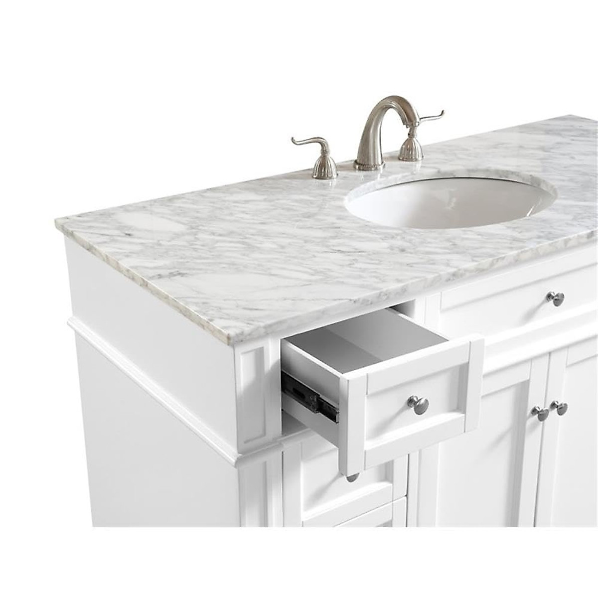 Elegant Kitchen and Bath 48 inch Single Bathroom Vanity Cabinet Set with White Marble Countertop - White