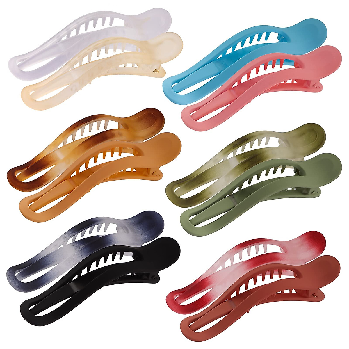 Magicsky 12 PCS Alligator Hair Claw Clips, French Matte Barrette Non-Slip Large Duckbill, Functional Raised & Wide Teeth Hair Decor Grip, Styling Beauty Accessory for Women and Girls Thick Thin Hair