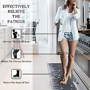 Rempry Kitchen Rugs and Mats Set of 2, Cushioned Anti Fatigue Kitchen Floor Mat, Non Slip Waterproof Kitchen Rug Set Comfort Standing Mats 17"x47"+17"x29" (Grey)