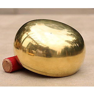 DharmaObjects Medium ~ Tibetan OM MANI Singing Bowl Set ~ With Mallet, Brocade Cushion & Carry Bag ~ For Meditation, Chakra Healing, Prayer, Yoga (Yellow)