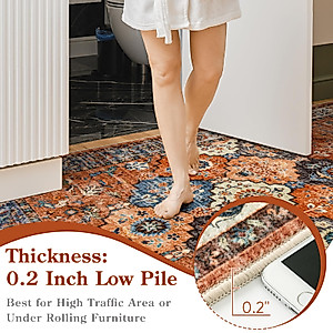 Moynesa Moroccan 8x10 Area Rug, Washable Rugs for Living Room, Bohemian Soft Large Bedroom Rug, Non Shedding Low Pile Floor Carpet for Dining Room Office Decor, Rust