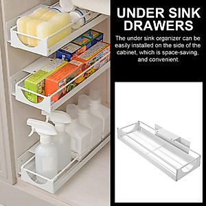 Hemoton drawer rack Under Sink Cabinet Organizer sliding kitchen storage undershelf storage basket Pull Out Shelf Drawer Basket vanity drawer Partition white dressing table carbon steel