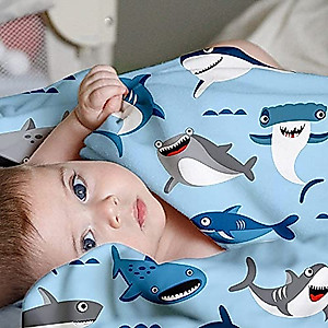 Blue Shark Blanket for Boys Girls Baby, Soft Warm Throw Blanket Shark Gifts for Shark Lovers 30x40 Inches, Animal Shark Bed Throw Fleece Blanket Decor for Room