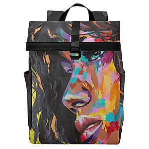 ALAZA Afro African American Woman Art Painting Large Laptop Backpack Purse for Women Men Waterproof Anti Theft Roll Top Backpack, 13 - 17.3 inch, Multi, One Size