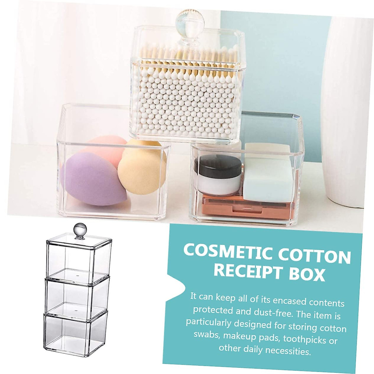 1 Set Storage Box Cotton Round Holder Clear Container with Lid Organizer Square Storage Container Clear Jars Storage Case Tool Box Acrylic Mini