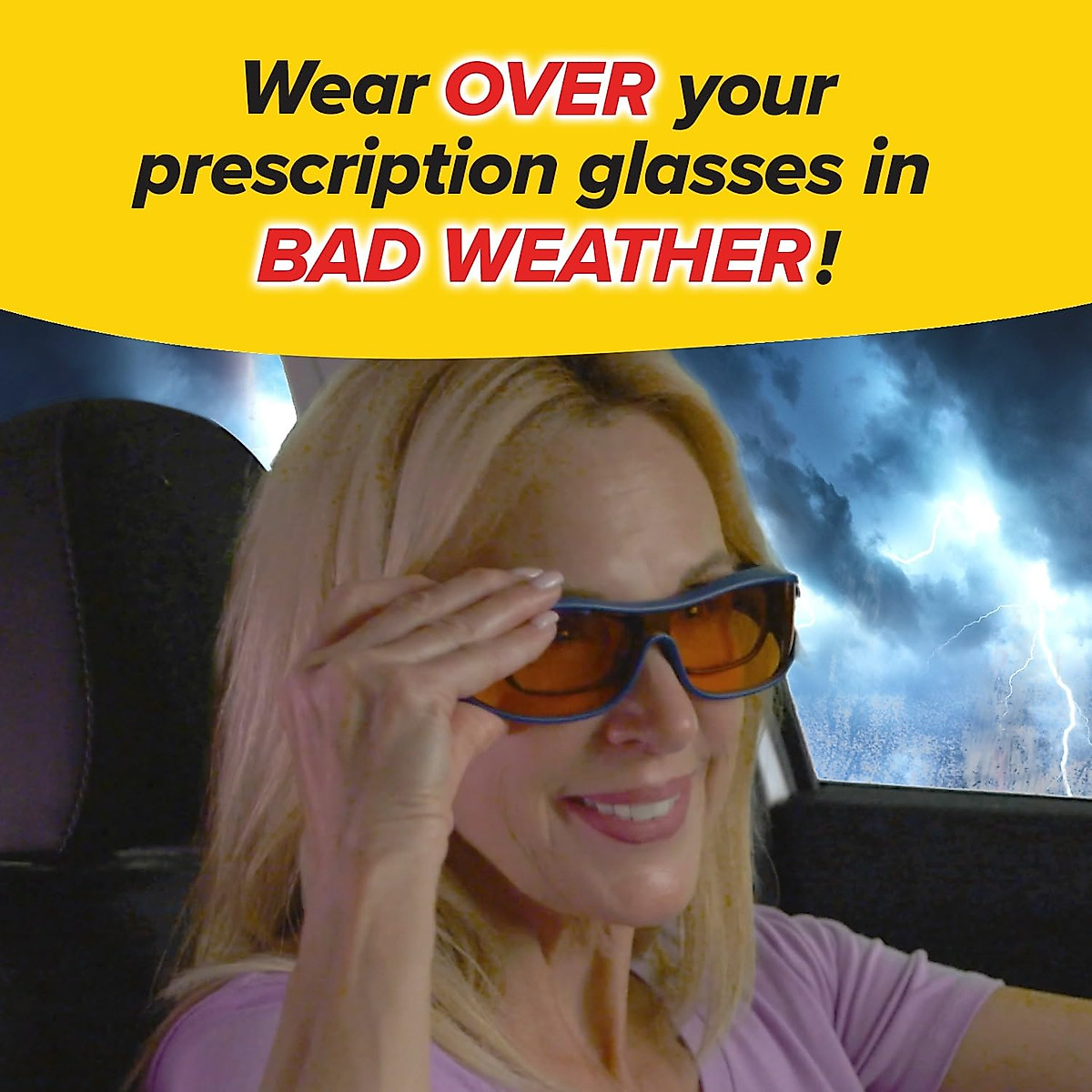 BattleVision Storm Wraparounds Bad Weather Driving Glasses, AS-SEEN-ON-TV, Fits Over Your Prescription Eyeglasses & Reading Glasses, See Clearer, Anti-Glare, Reduces Glare in Rain, Snow & More, Unisex