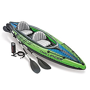 INTEX 68306EP Challenger K2 Inflatable Kayak Set: Includes Deluxe 86in Kayak Paddles and High-Output Pump – Adjustable Seat with Backrest – Removable Skeg – 2-Person – 400lb Weight Capacity