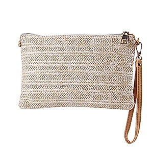 Ynport Women Straw Clutch Purse Bags Summer Straw Crossbody Bags Handmade Women Beach Envelope Shoulder Wallet