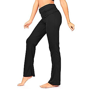 DEAR SPARKLE Fold Over Yoga Stretch Pants for Women | High Waist Bootleg Loungewear Pant + Plus Size (P8) (Black, Small)