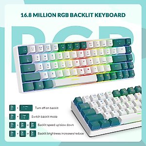 ZIYOU LANG RK-T8PR0 Wired 65% Mechanical Gaming Keyboard and Mouse Combo with RGB LED Backlit Anti-ghosting TKL Mini 68 Key Coiled C to A Cable Tactile Blue Switch for PS4 PS5 Xbox PC Mac Gamer(Green)