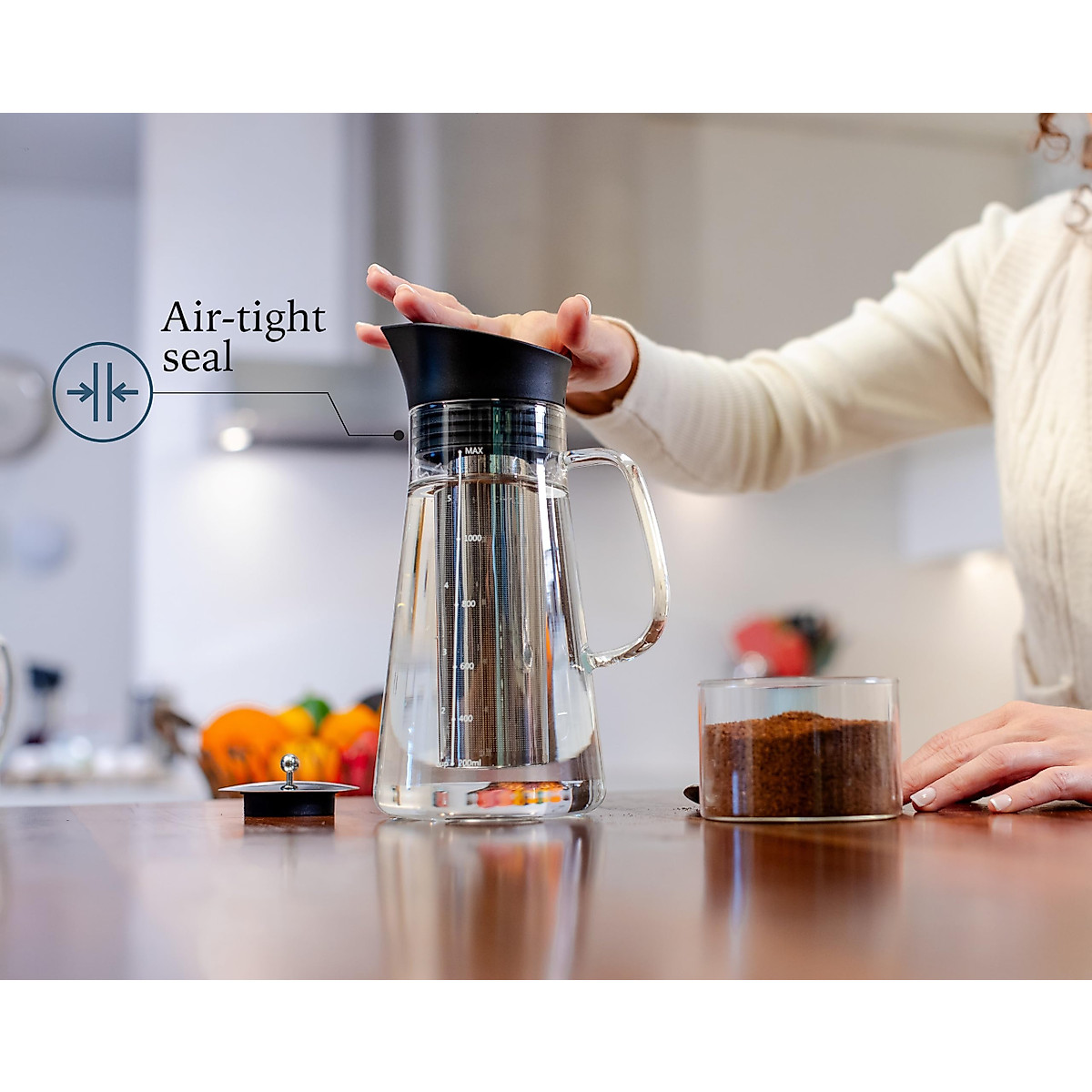 Cuiscent Cold-Brew Coffee Maker, 1350ml capacity,Stainless Steel 304 filter, includes cleaning brush