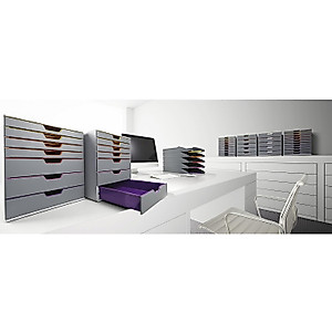 Durable varicolor Stackable Plastic Drawer Box, 10 Drawers, Letter to Folio Size Files, 11.5" x 14" x 11", Gray