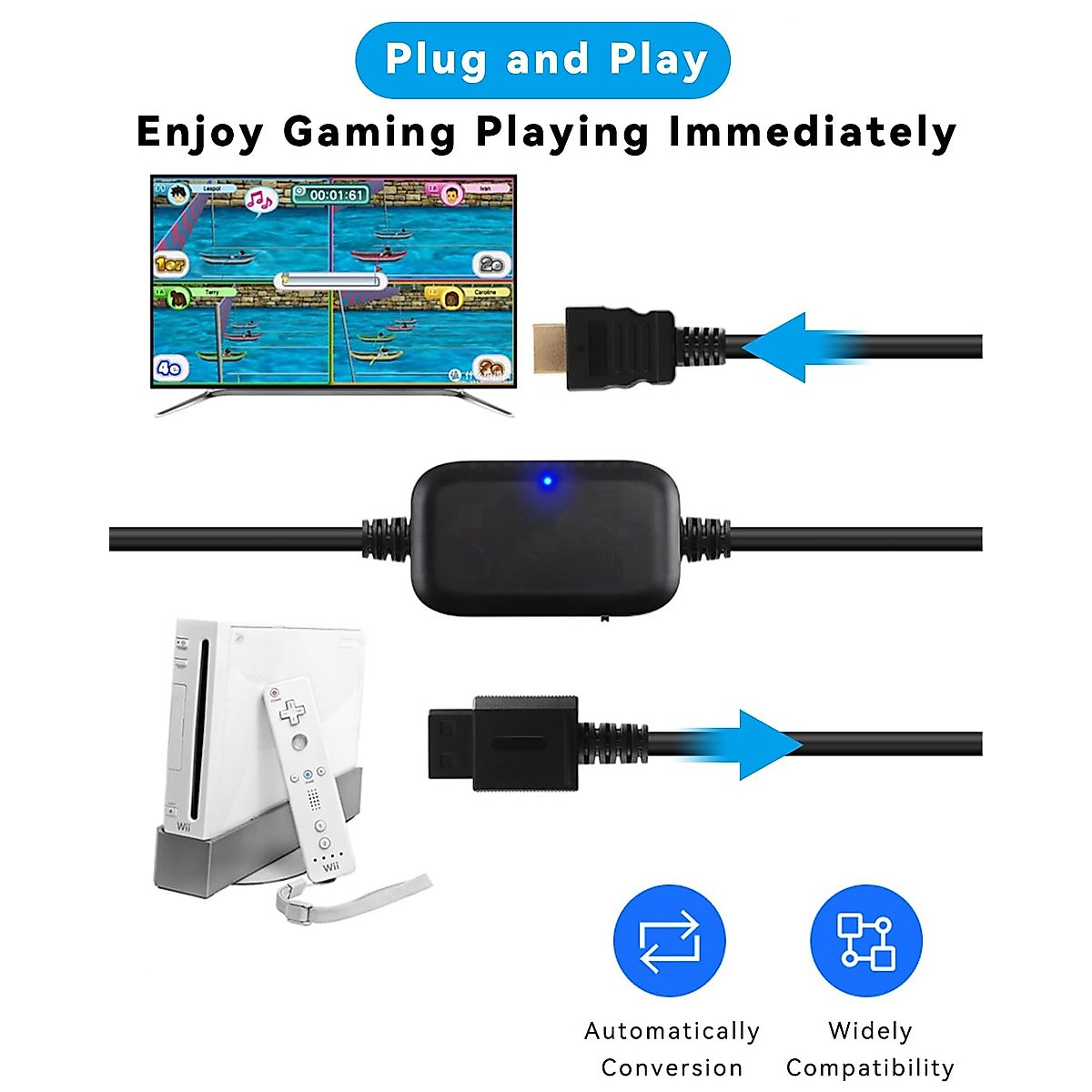 Wii to HDMI Adapter Cable [1080P/720P] Wii HDMI Picture Quality Upscaler Resolution Enhancer Wii 2 HDMI Converter Supports All Display Modes Compatible with Wii/Wii U Console (6.56FT, Plug & Play)