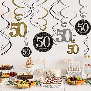 Black Gold Birthday 50 Hanging Swirls Decorations,Happy 50th Year Old Birthday Swirls Supplies,Fifty Birthday Party Hanging Swirl Happy Birthday Sparkling Celebration