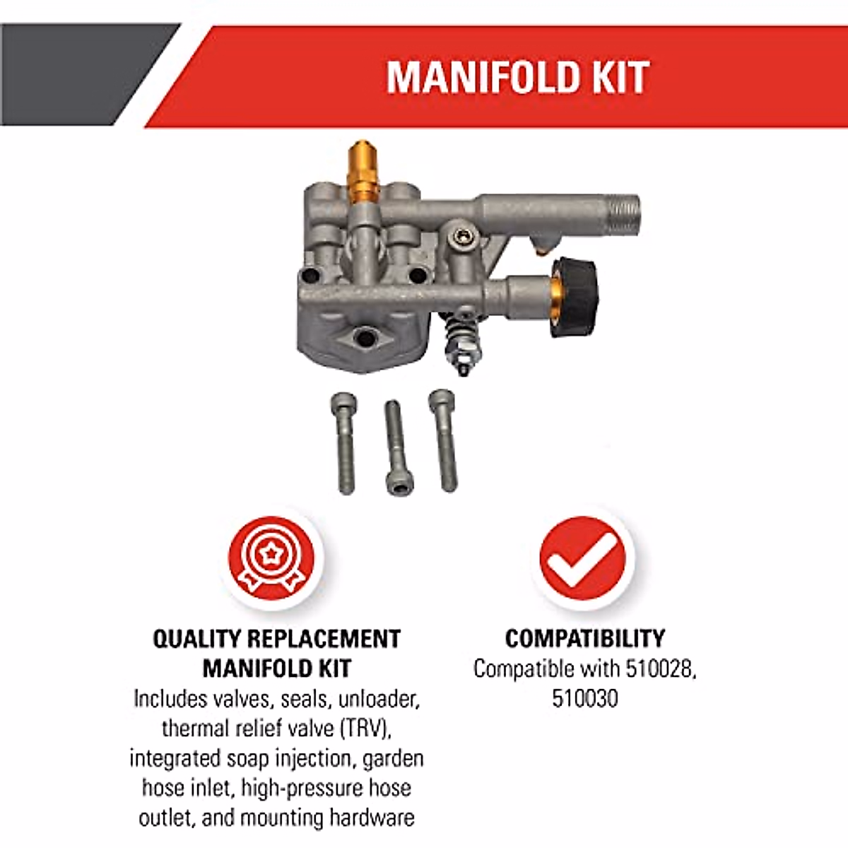 Simpson Cleaning 7113804 Manifold Replacement Kit for OEM Technologies 510028 and 510030 Axial Cam Pressure Washer Pump, Silver