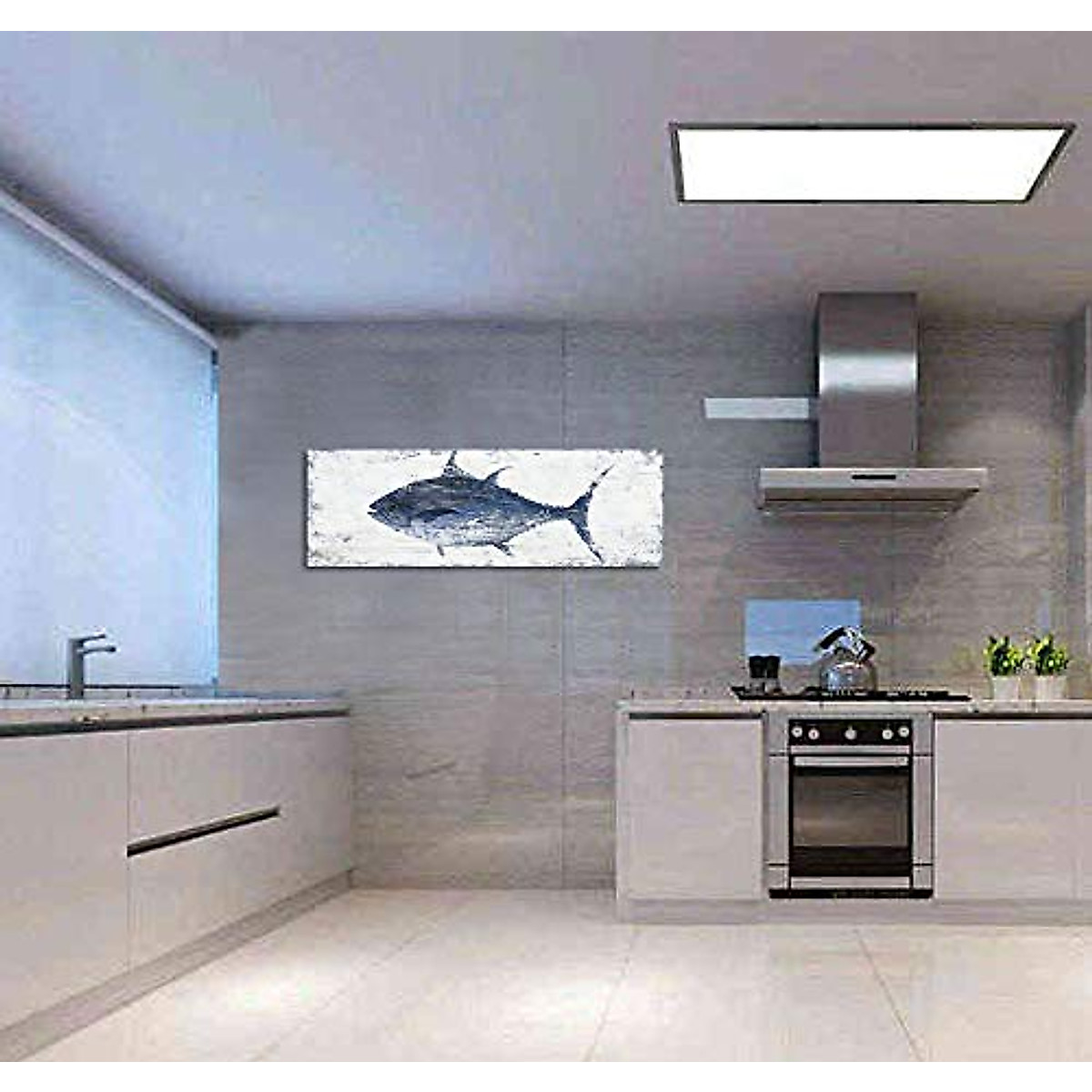 Yihui Arts Canvas Wall Art Abstract Fish Canvas Art- One Panels Nordic Minimalist Painting Large Pictures Canvas Artwork Framed for Home Office Decor