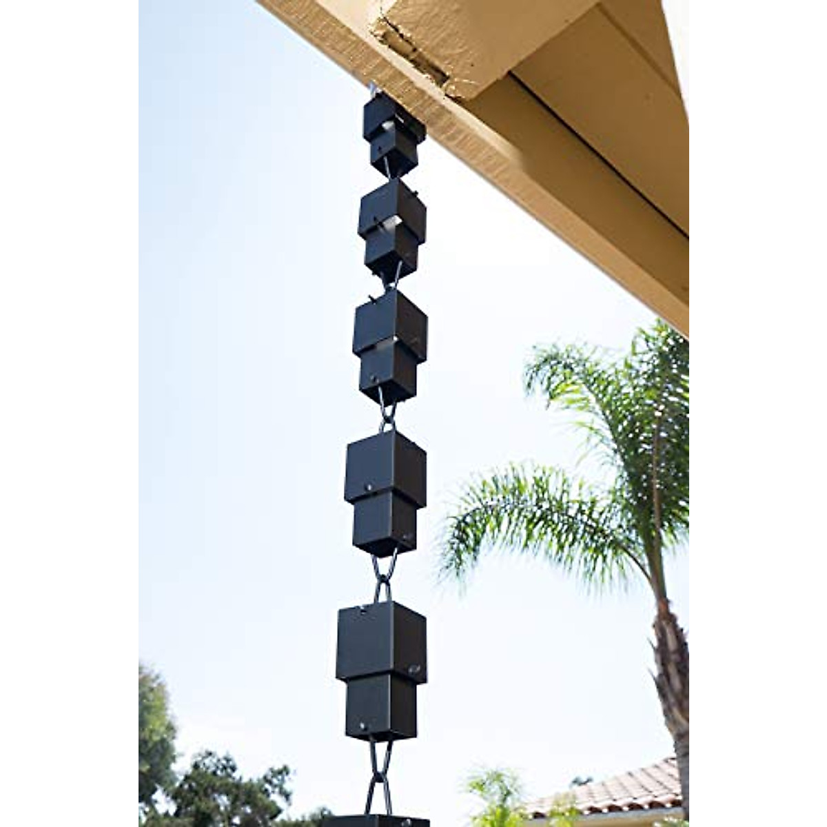 Monarch Rain Chains 18107 Aluminum Multi Cube Rain Chain, 8-1/2 Feet Length Replacement Downspout for Gutters, Black Powder Coated