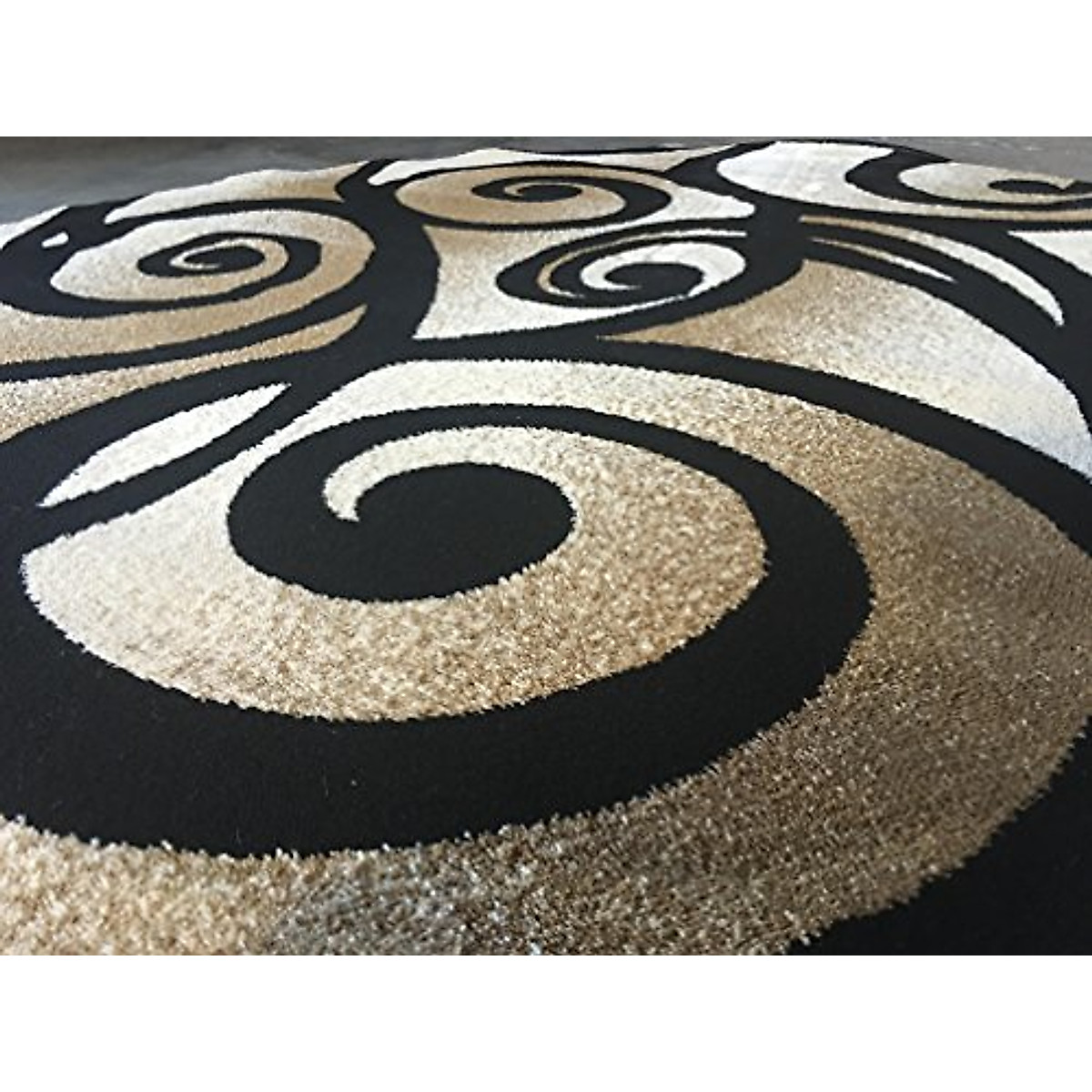 Bellagio Modern Round Contemporary Area Rug Black Carpet King Design 341 (5 Feet 3 inch X5 Feet 3 Inch )
