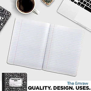 Emraw Composition Books Black & White Marble Style Durable Cover Notebooks Wide Ruled Ruled Paper 100 Sheets Writing Book for school and journaling (Pack of 6)