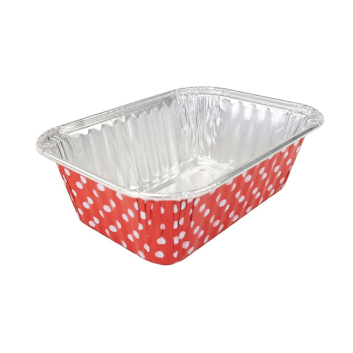 KitchenDance Disposable Aluminum Mini Loaf Pans with LIds - 6 Ounces Rectangular Individual Sized Loaf Pans, Oven Safe Aluminum Foil Baking Pans perfect for Cakes, Cobblers- #4004 (Red Polka Dot, 50)