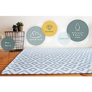 Stylish Reversible Foam Floor Mats – Soft Baby Play Mat for Playing, Tummy Time, Crawling Mat | Toddler, Kids playmat |Exercise Mat, Yoga Mat | Non-Toxic, Waterproof, Easy-to-Clean | Large Gray - Blue