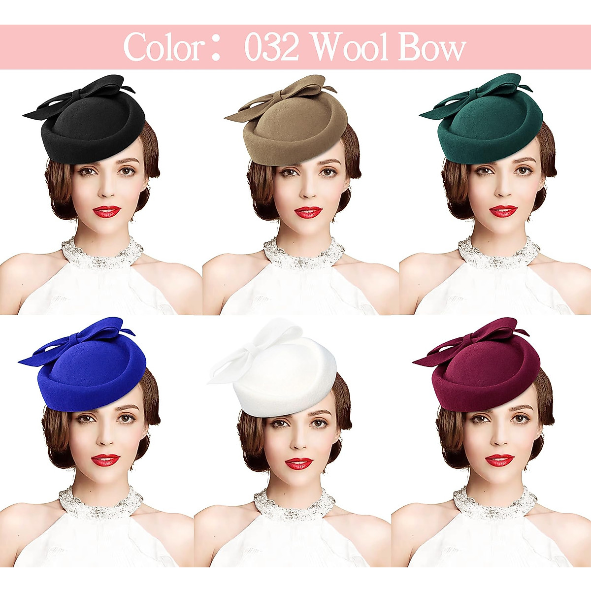 Z&X Wool Felt Fascinator Winter Women Elegant Pillbox Hat Bowknot Kentucky Derby Church Hat Retro Fedoras (032 Black), One Size