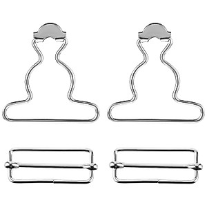 Lusofie 2 Pairs Metal Overall Buckles Suspender Clips Buckle with Rectangle Buckle Adjustable Overall Bib Clips Replacement No-Sew Button for Pants Trousers Jeans Jacket (Silver)