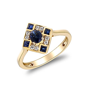 Gin & Grace 10K Yellow Gold With Natural Blue Sapphire &Natural Diamond (I1) Ring for Women., Metal gemstone, Sapphire