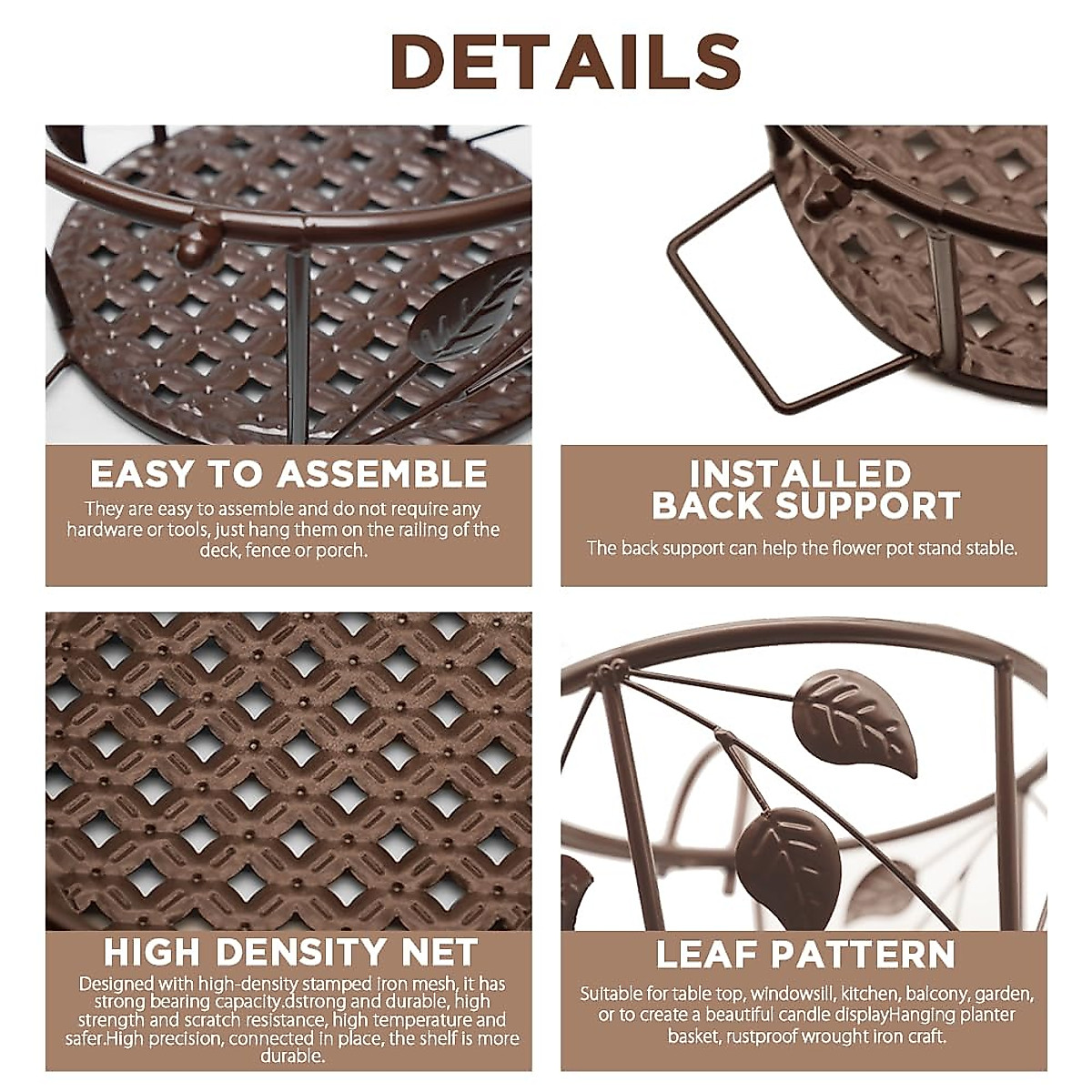 Neisrai Iron Art Metal Railing Flower Pot Hanging Basket for Indoor Pot Holder Hanger 3 Pack Outdoor Plants Perfect for Porches and Patio Decor Leaf Pattern (Black)