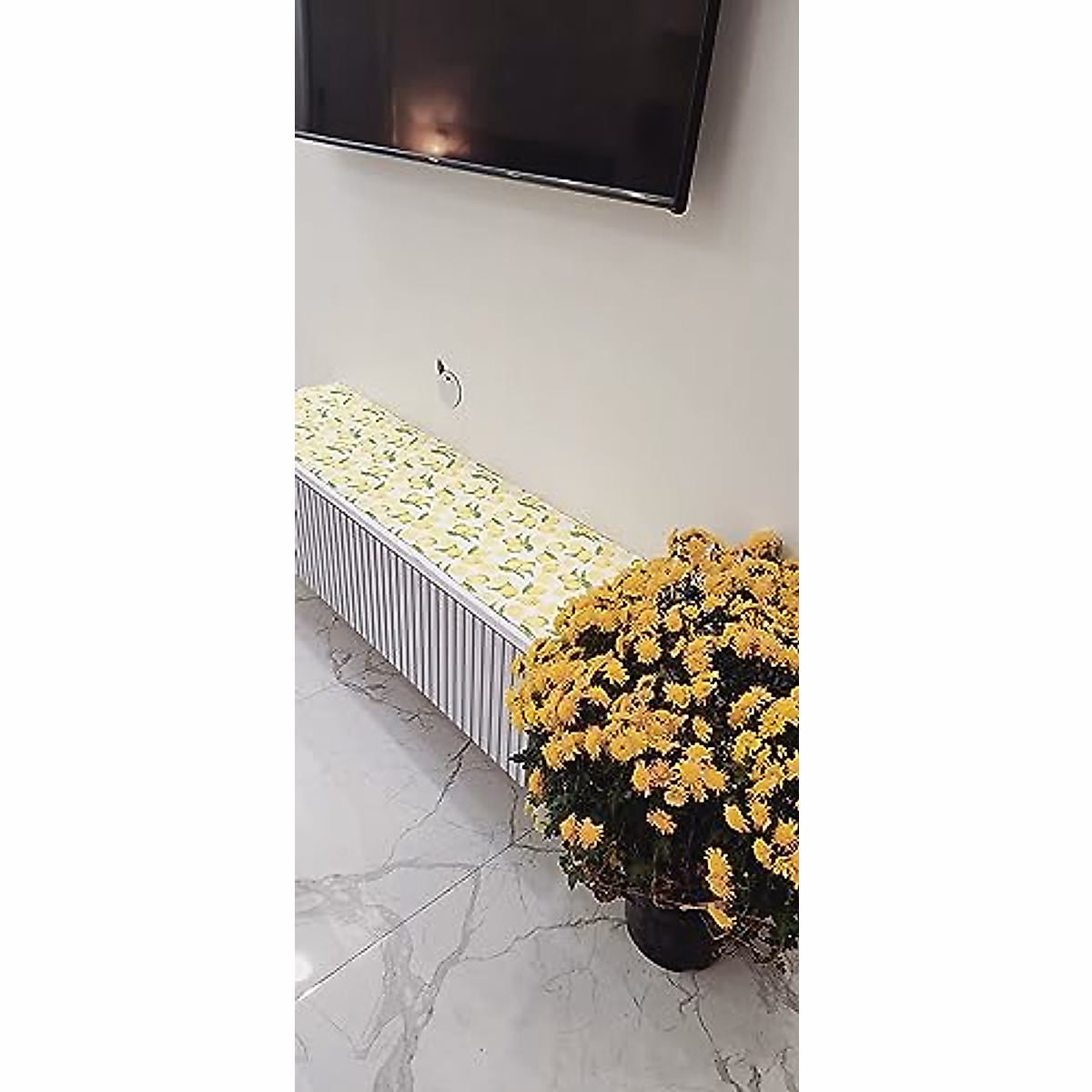 Throw Pillow Lemon Ruffle TV Console Unit Runner/TV Cabinet Cover Diwali Festival Decor (3 Feet TV Console(14x48 Inches)