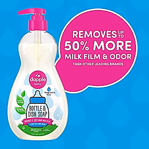 Dapple Baby Bottle Soap, Hypoallergenic Dish Soap for Baby Bottles, Powered by Plants, 1 Pump Included, Packaging May Vary, Fragrance Free, 16.9 Fl Oz (Pack of 3)