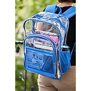 SHYLERO Clear Backpack For Work XL - Heavy Duty School Bookbag has TSA Lock - 2-WAY Zip - Transparent PVC - H18''xW14''xD8