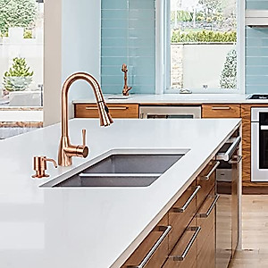 Akicon Copper Soap Dispenser for Kitchen Sink, Brass Body Refill from Top, Built in Design with Large Liquid Soap 17 OZ Bottle, Countertop Soap Dispenser (Copper, Modern)