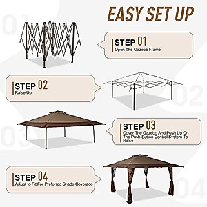 PHI VILLA 13'x13' UV Block Sun Shade Gazebo Canopy with Hardware Kits, Gazebo Shade for Patio Outdoor Garden Events, Brown