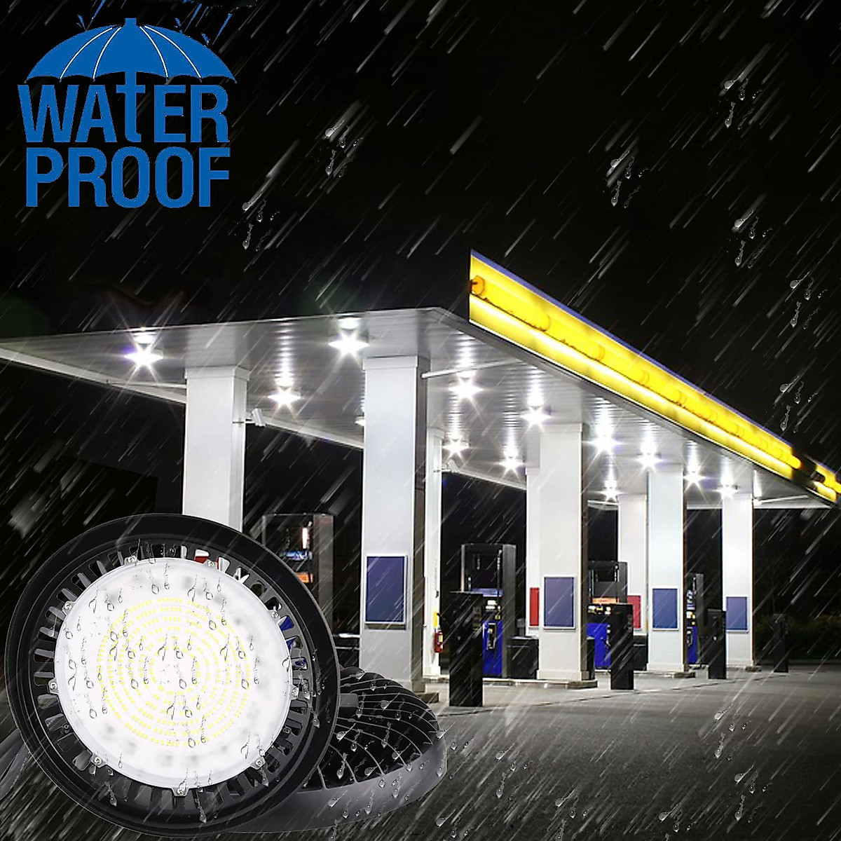 2 Pack LED High Bay Light with US Plug 6FT Cable, 120V 150W 19500LM 5000K Daylight, 600W-800W HID/HPS Equivalent, UL IP65 Commercial Warehouse Lighting for Workshop,Garage, Gym,Factory, Non-Dim