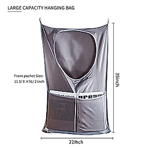 Hanging Laundry Hamper Bag Space Saving Wall with Stainless Steel Hooks Dirty Clothes Bag Large Storage Folding Basket Hanging Zippered Laundry Basket for College, Closet, Behind Doors